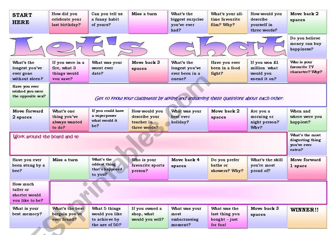Let´s chat - a game for ice breaking or general conversation - ESL ...