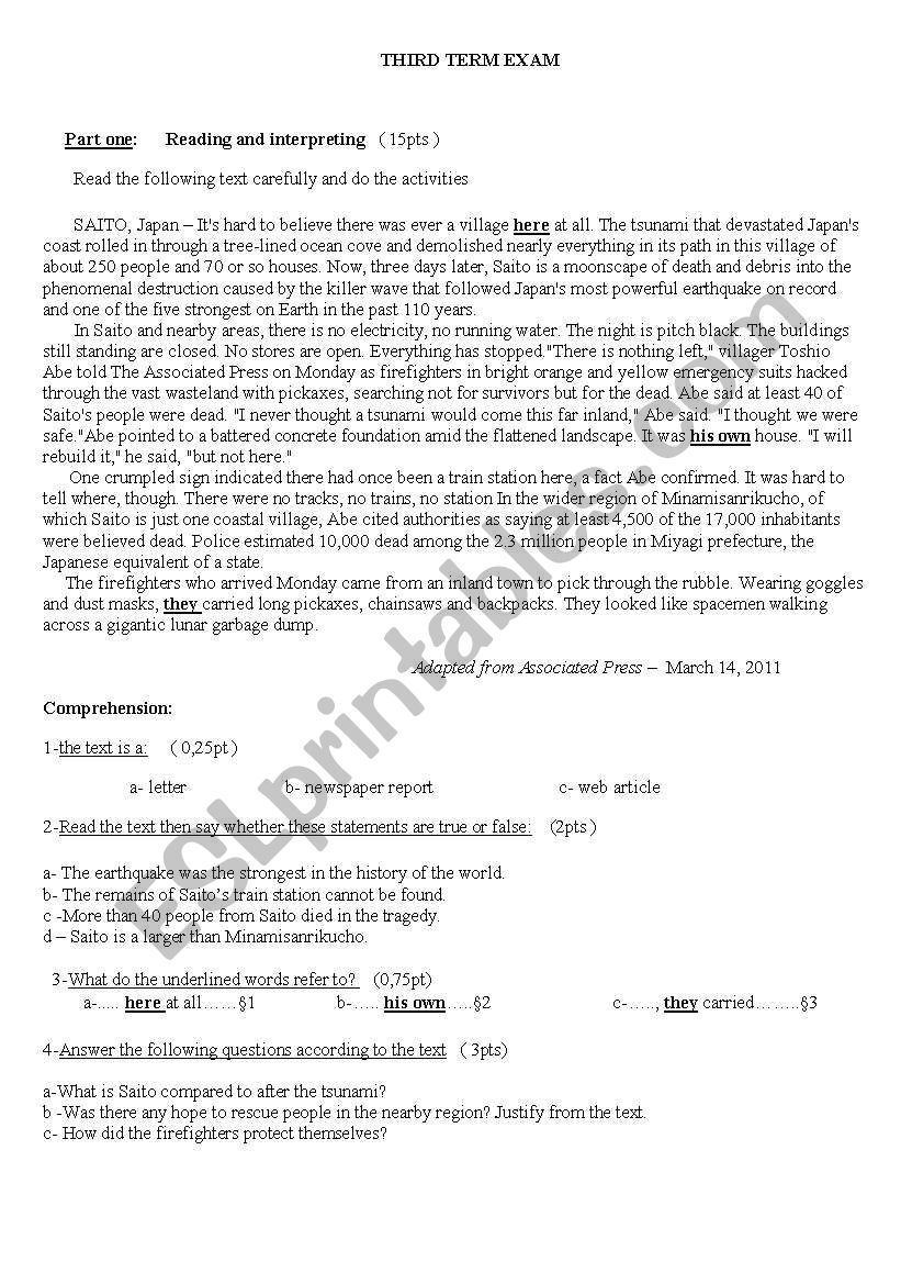 Japan´s earthquake - ESL worksheet by yunaked