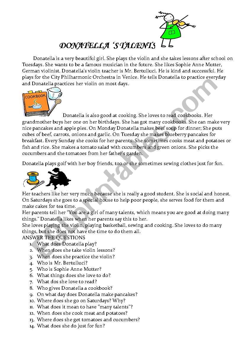 Donatella´s talents - ESL worksheet by barbarabs