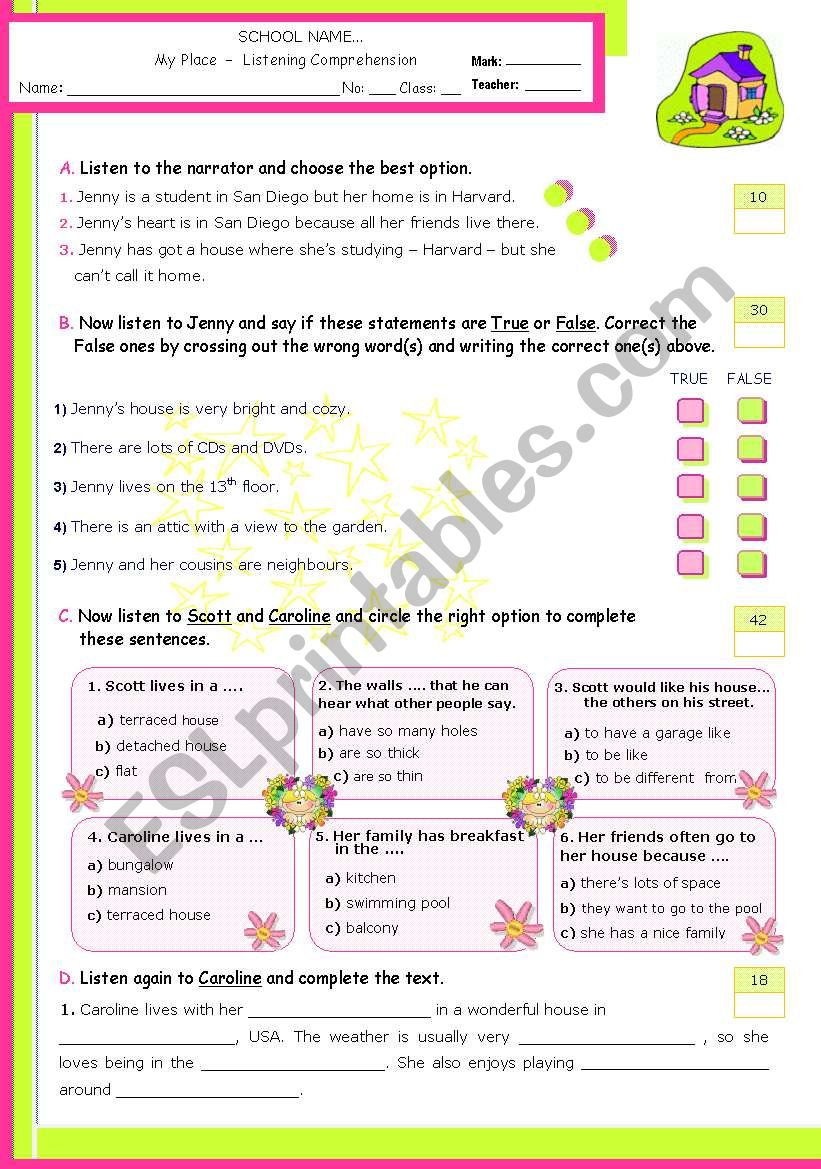 What´s your house like? - Listening comprehension - ESL worksheet by mena22