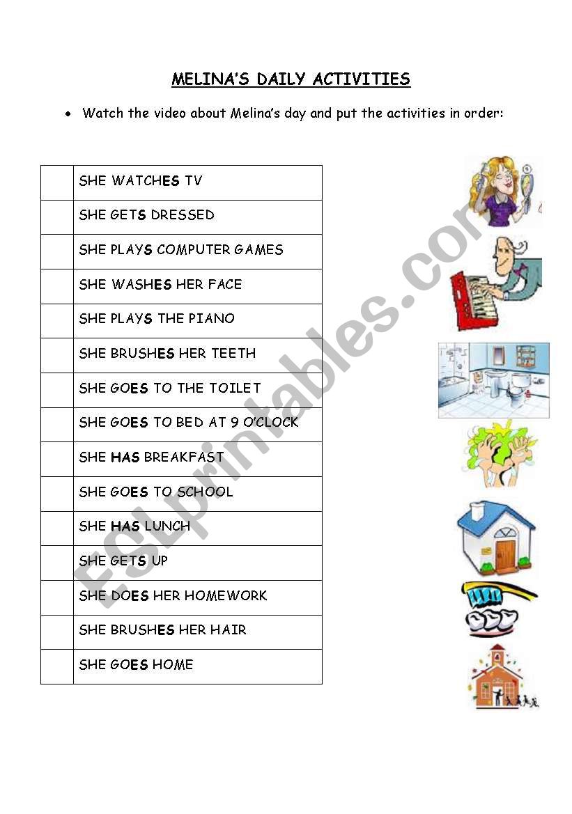 Melina´s daily routines - ESL worksheet by mjose