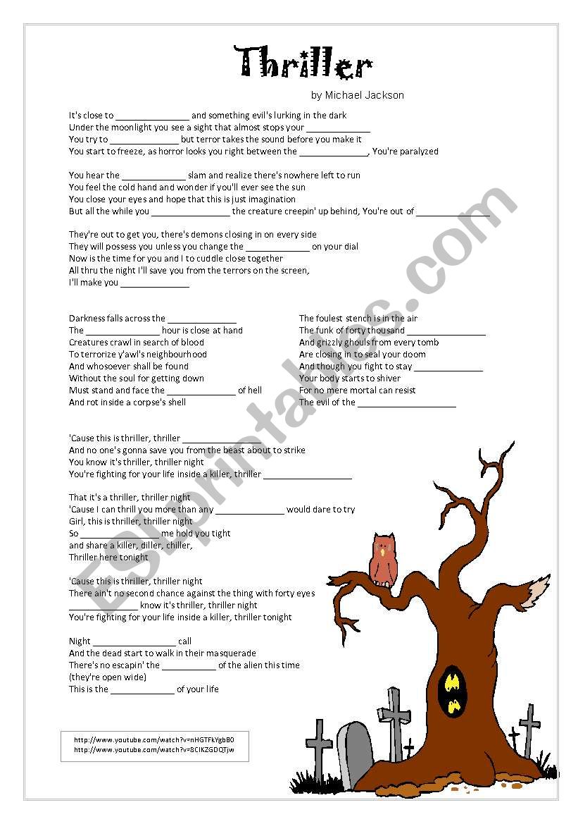 Michael Jackson´s Thriller - ESL worksheet by gabi12980