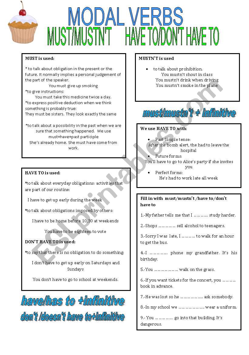 MODAL VERBS_ MUST,MUSN´T, HAVE TO - ESL worksheet by mariaah