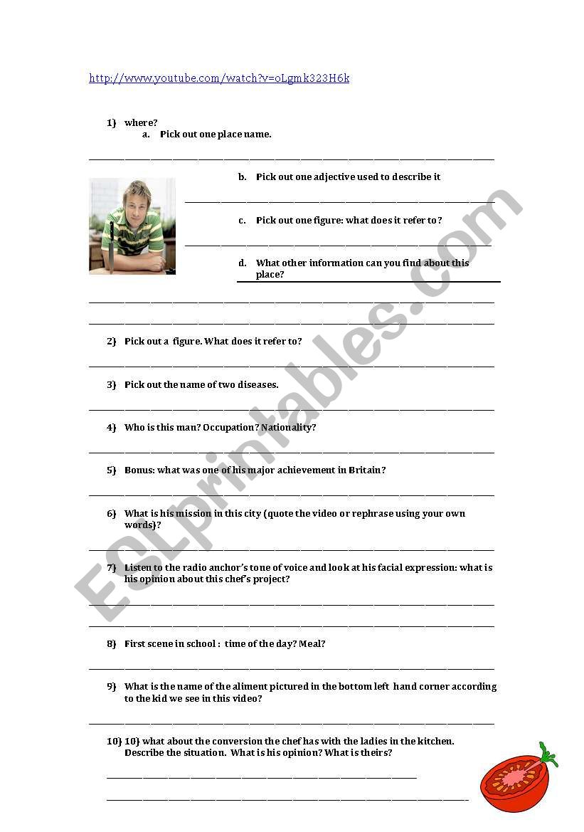 Jamie Oliver´s food revolution - ESL worksheet by popau1