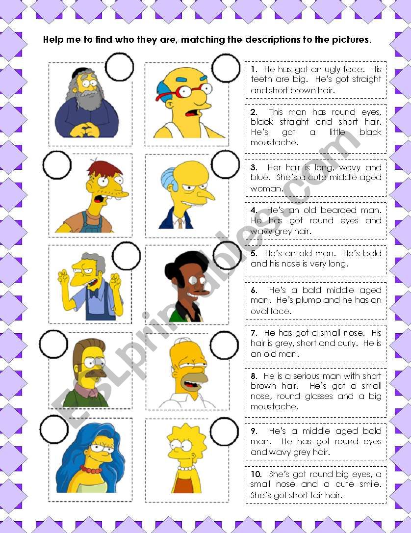 Simpson´s descriptions - ESL worksheet by nbourgault