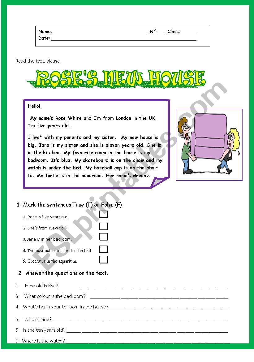 Test - Rose´s new house - ESL worksheet by miss-o