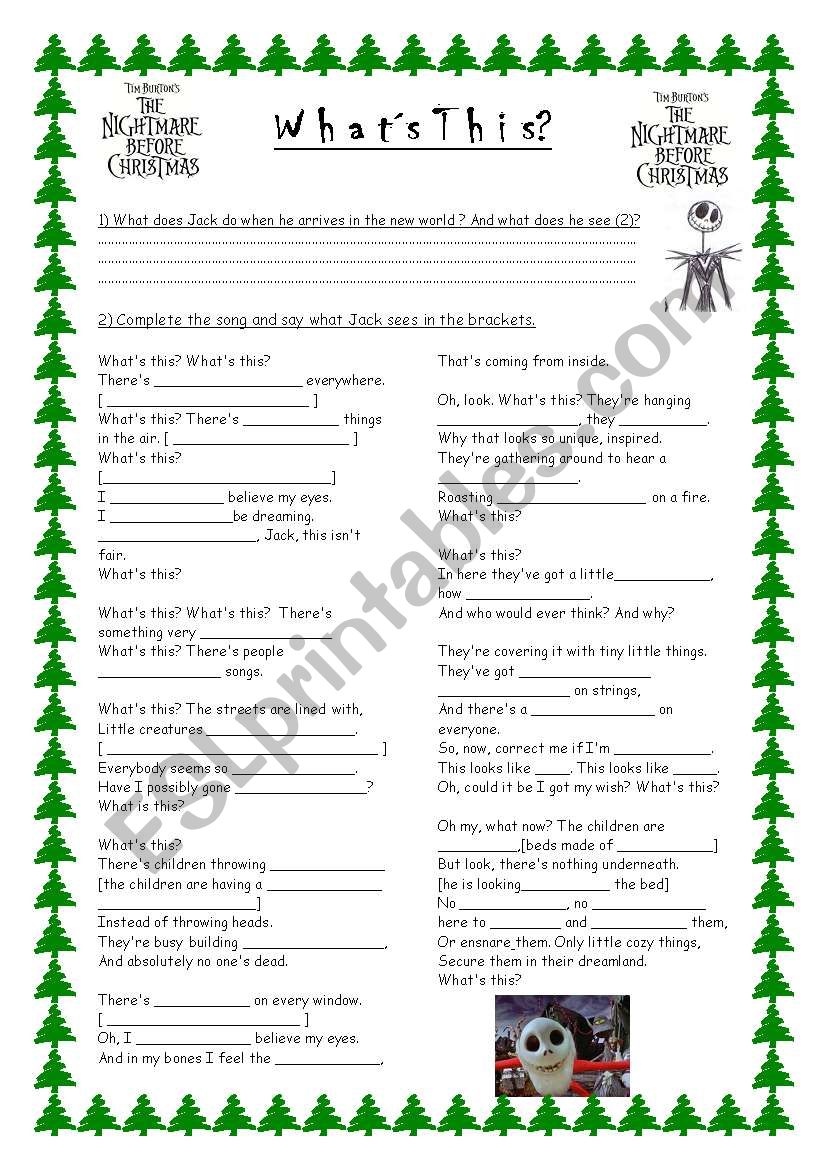 Listening: Worksheet " What´s this" Nightmare before Christmas - ESL ...