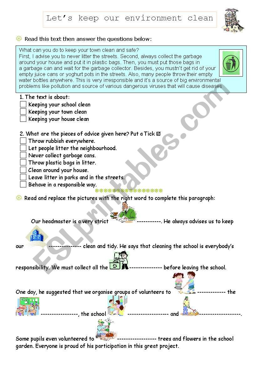 LetÂ´s keep our environment clean - ESL worksheet by hayet