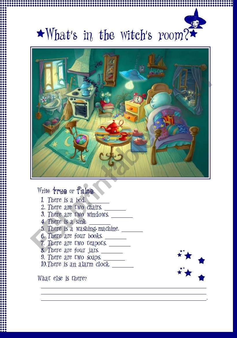What´s in the witch´s room? - ESL worksheet by mugeugur