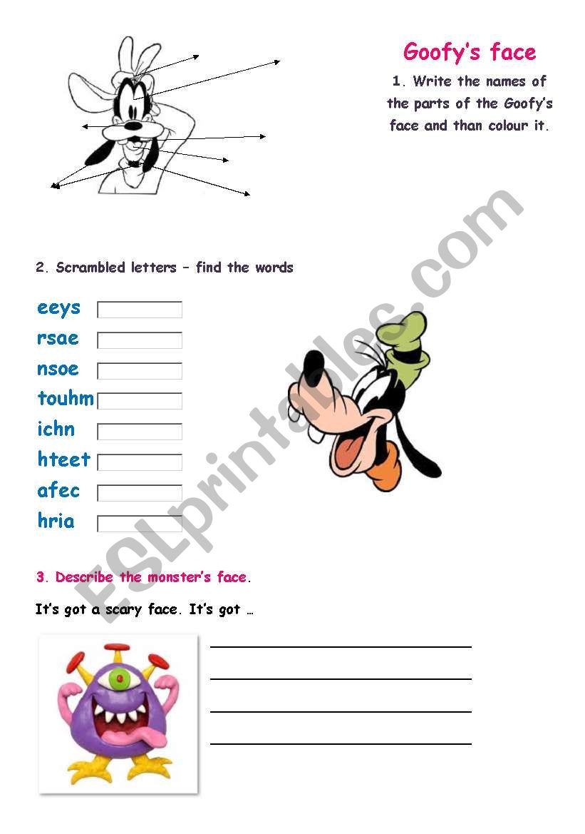 Goofy´s face - ESL worksheet by pinkchocolate