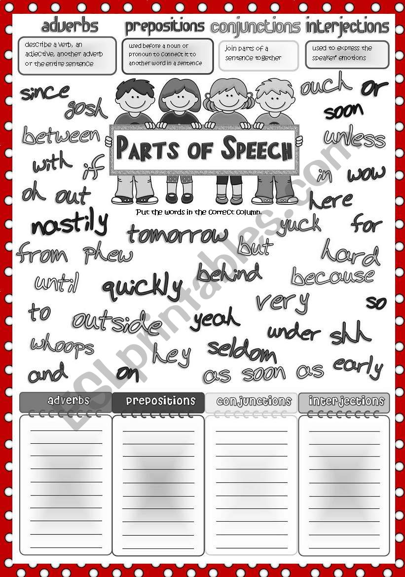 Parts Of Speech Adverbs Prepositions Conjunctions Interjections