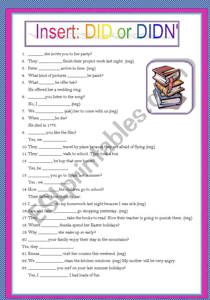 INSERT DID + DIDN´T - ESL worksheet by ascincoquinas