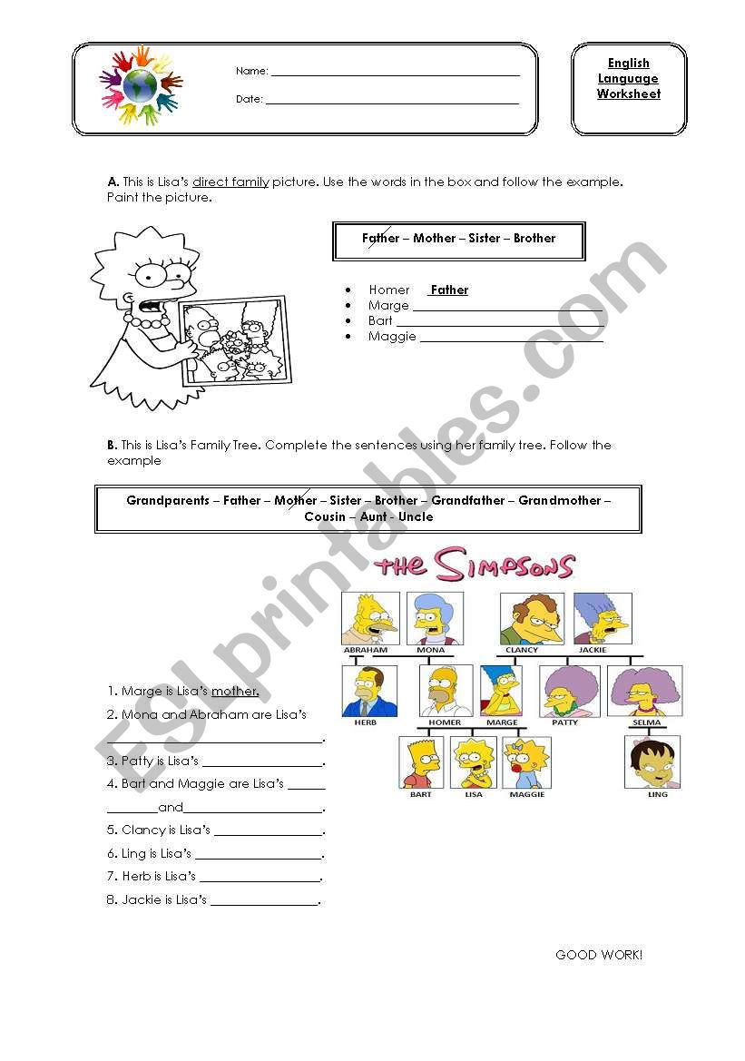 Lisa Simpson´s Family - ESL worksheet by christineoliveira