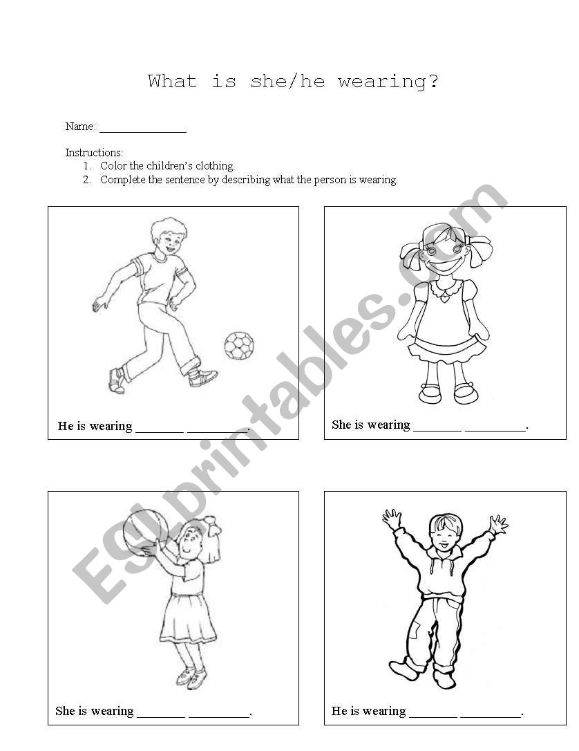 What is she/he wearing? - ESL worksheet by Kimberly55