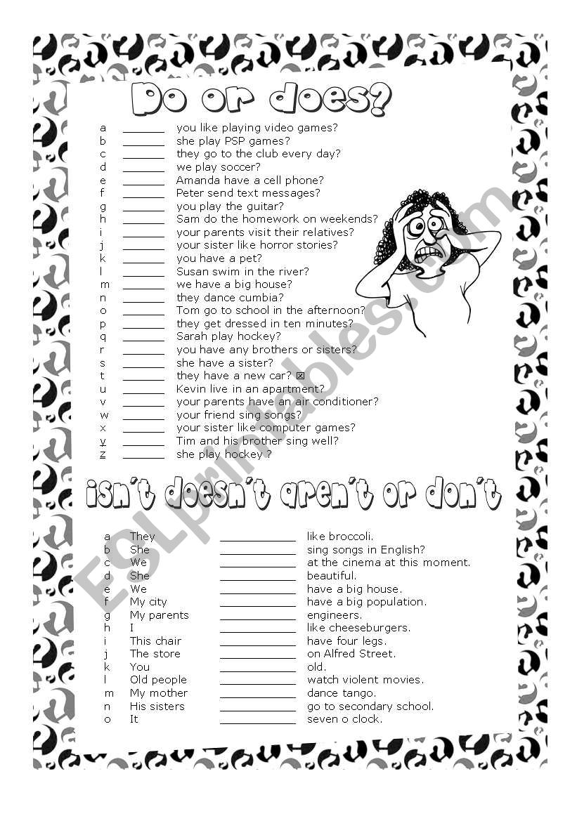 Do or Does? Isn´t Aren´t Doesn´t or Don´t? - ESL worksheet by Cris M