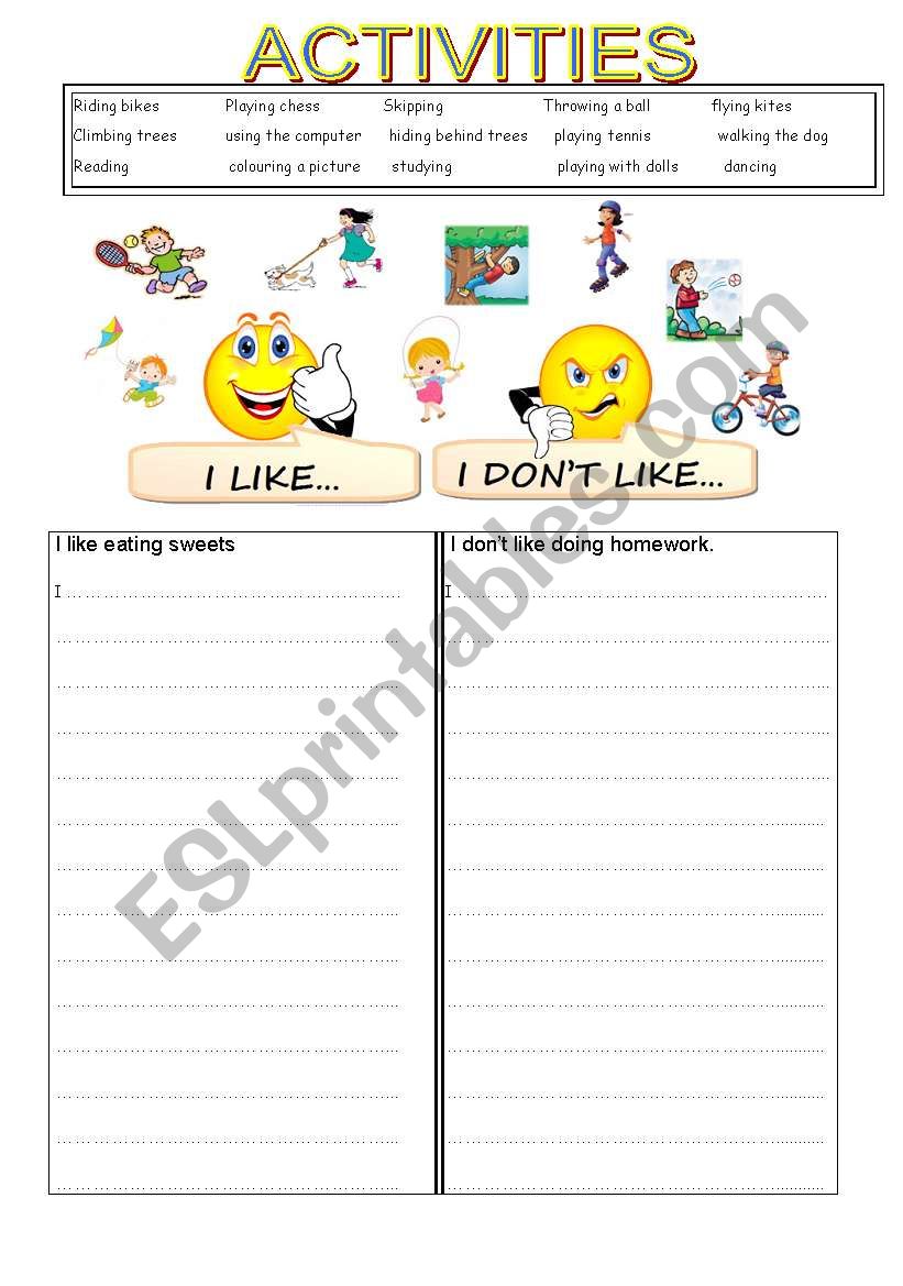 I LIKE I DON´T LIKE + ACTIVITIES(ING) - ESL worksheet by kiyia8