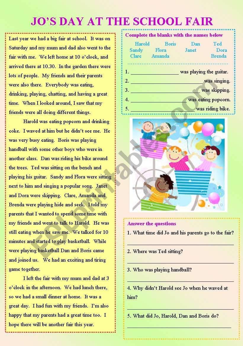 Jo´s Day at the School Fair - ESL worksheet by csscano