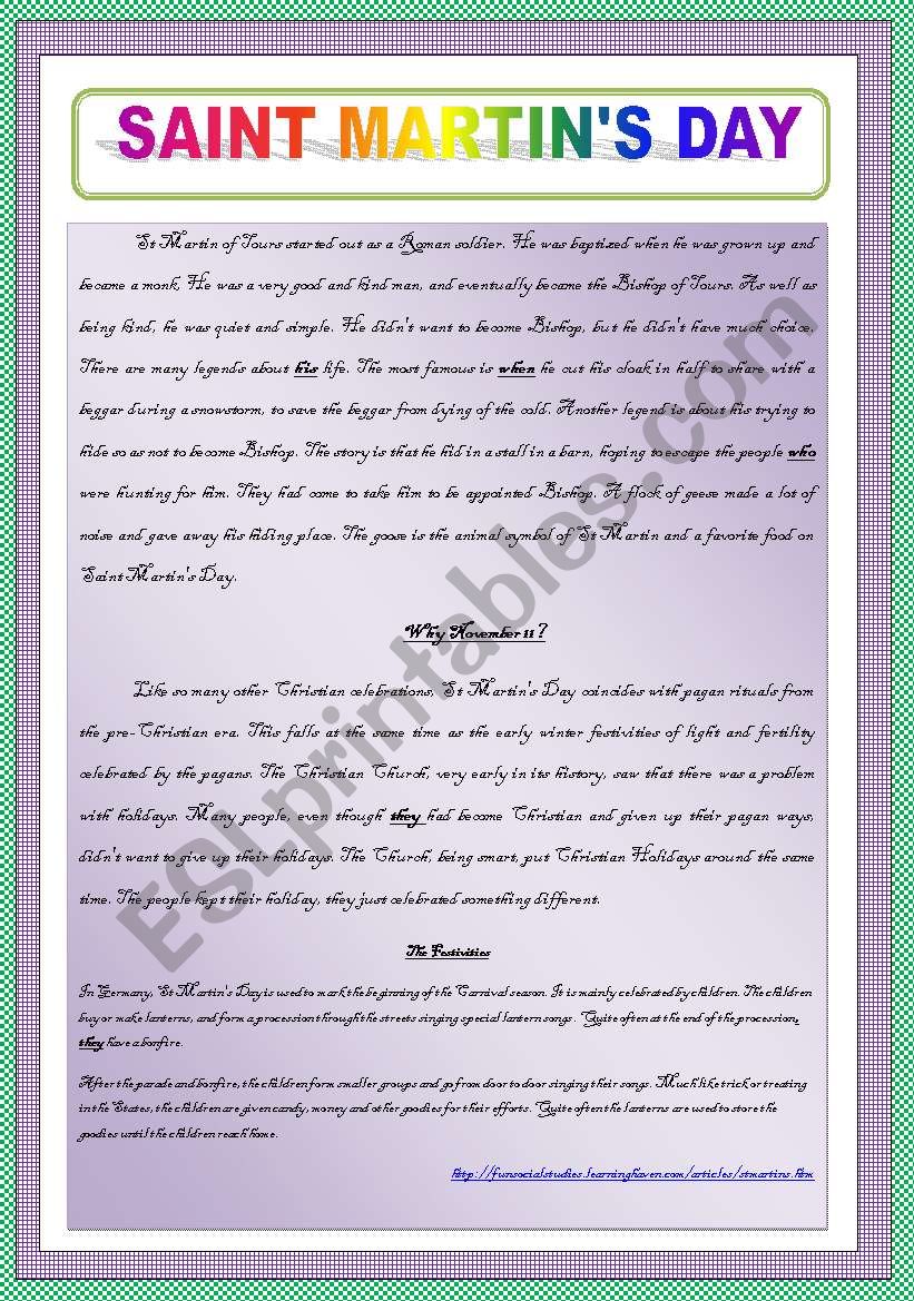 SAINT MARTIN´S DAY - ESL worksheet by ascincoquinas