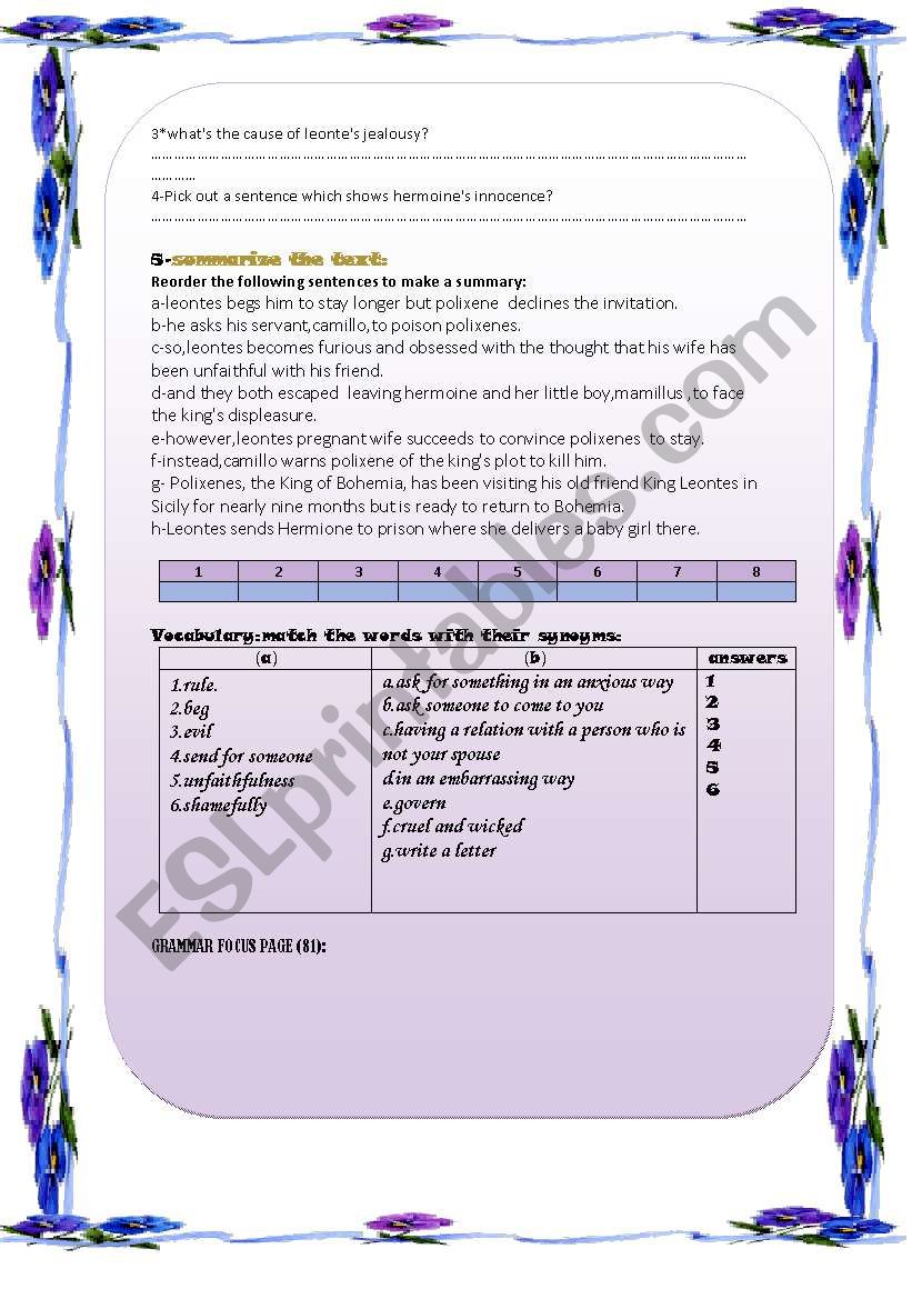 lesson 9:the winter´s tale (part 2) - ESL worksheet by sihem bech