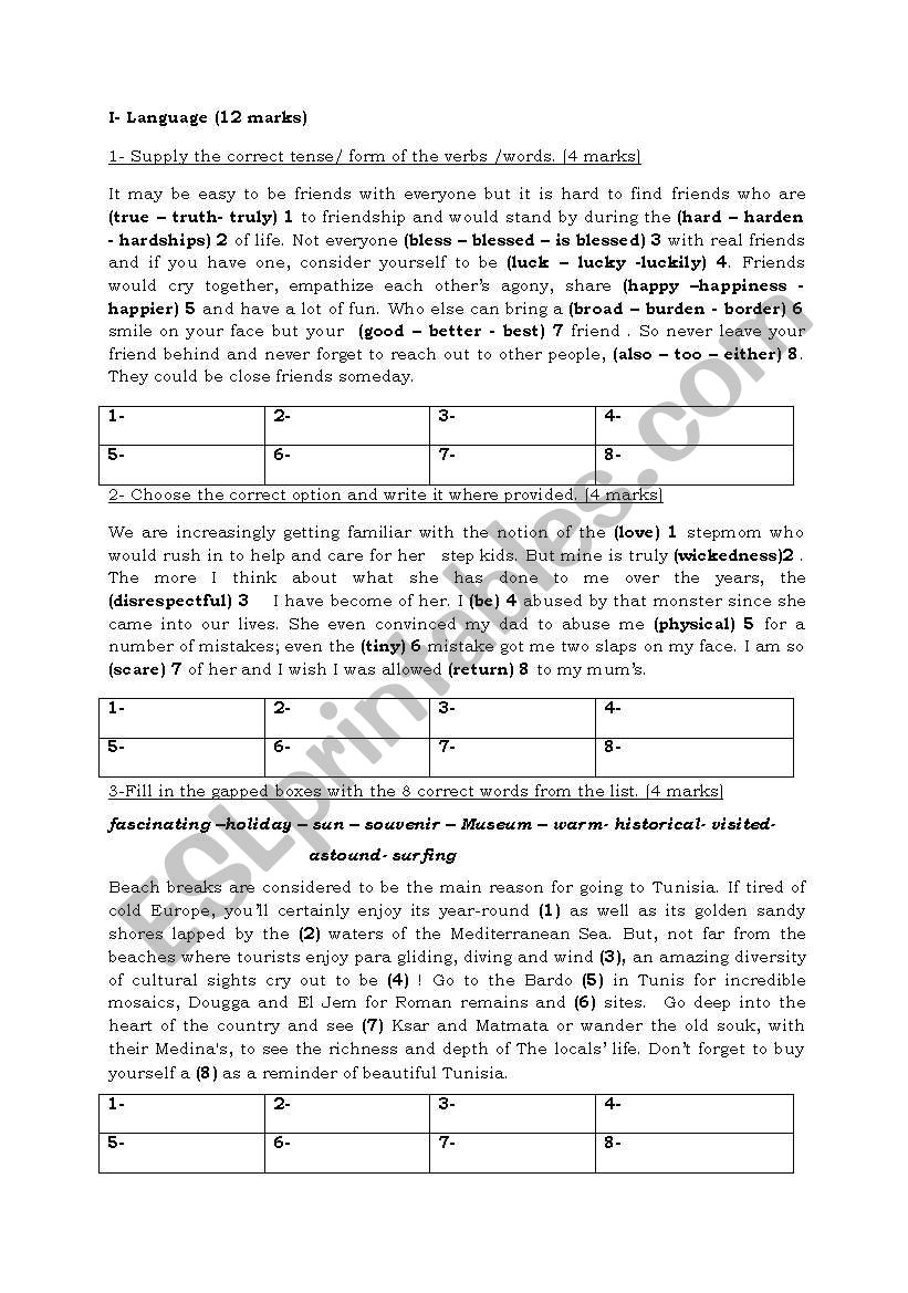 2nd Form Ordinary Test N° 1 - ESL worksheet by jedzed