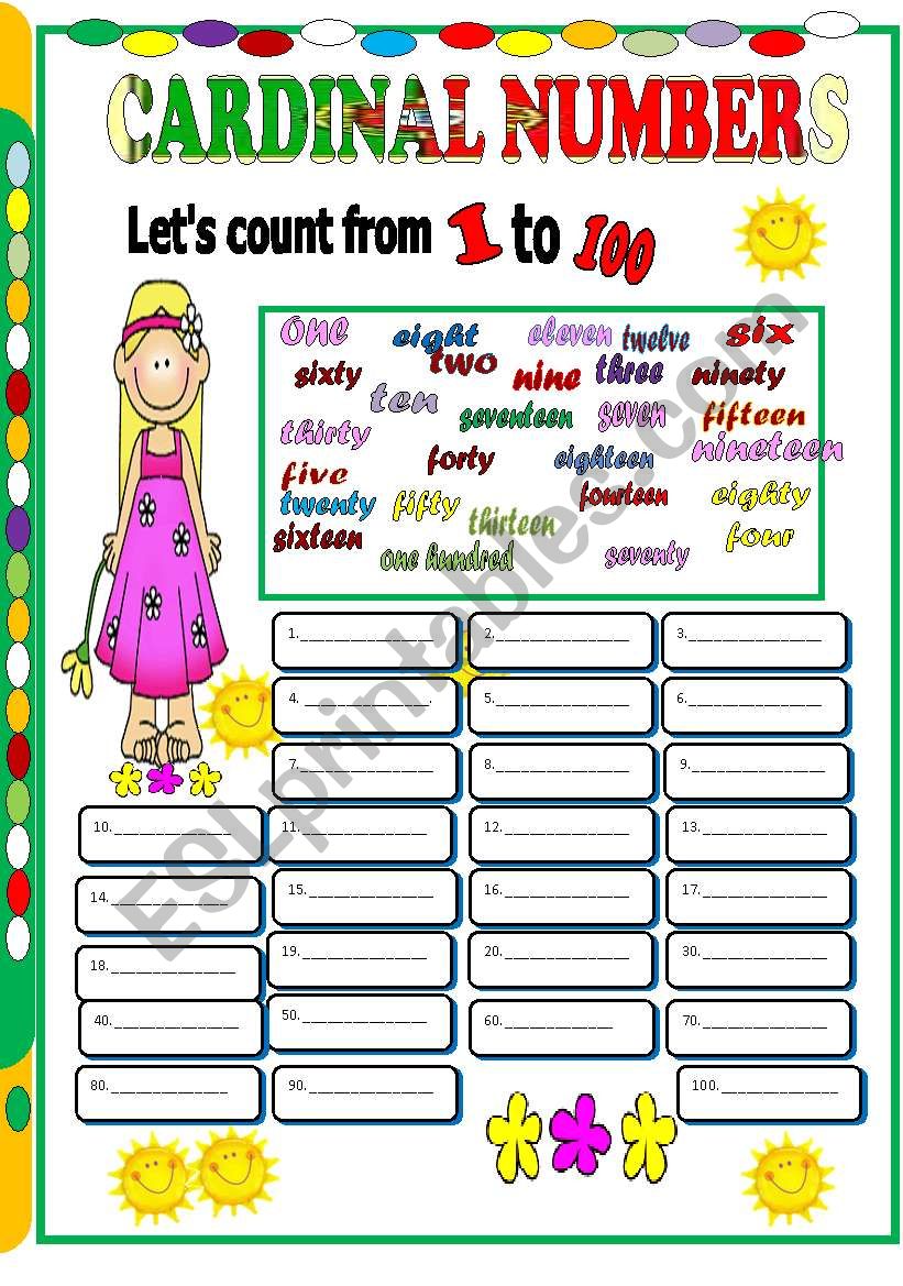 Cardinal Numbers ESL Worksheet By Miss o