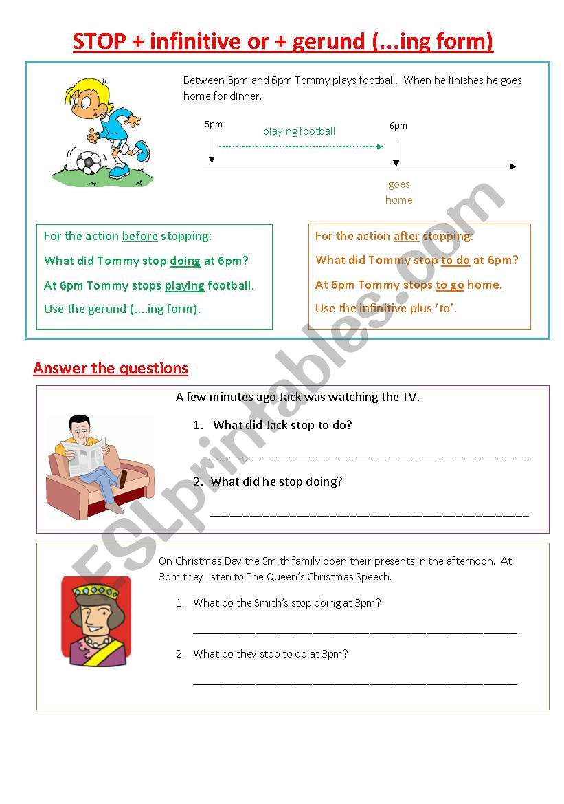 Verb ´To Stop´ + gerund or infintive - ESL worksheet by muppet007