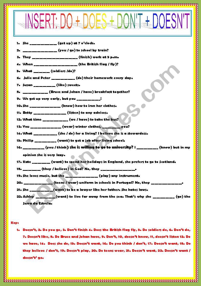 AUXILIAR DO + DOES + DON´T + DOESN´T - ESL worksheet by ascincoquinas AUXILIAR DO + DOES + DON´T + DOESN´T - ESL worksheet by ascincoquinas