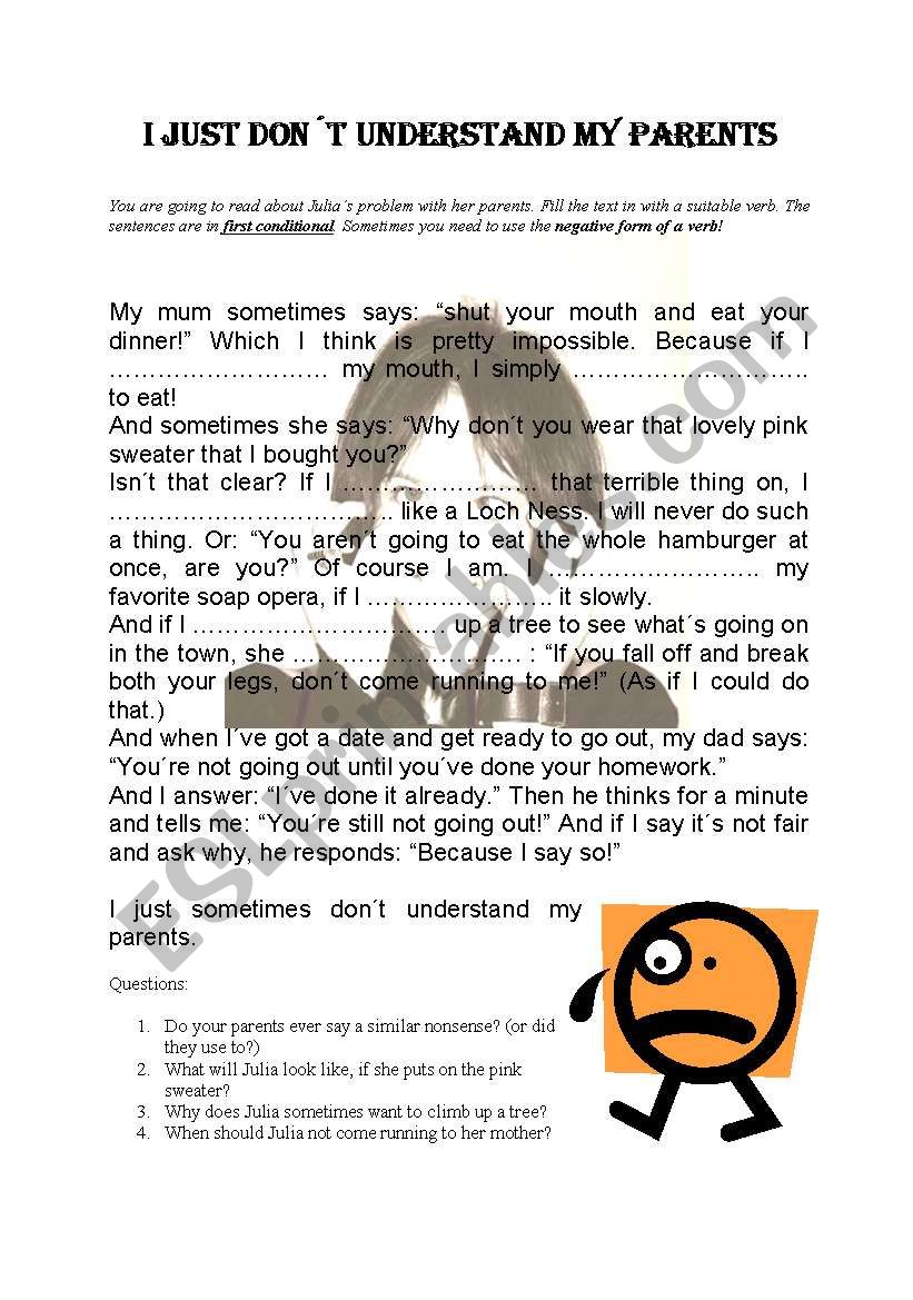 I Just Don´t Understand My Parents - ESL worksheet by stryc.fido