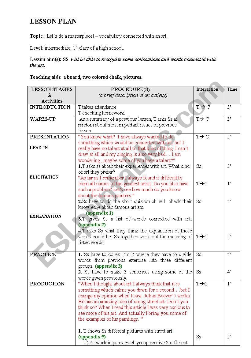 English worksheets: let´s do a masterpiece