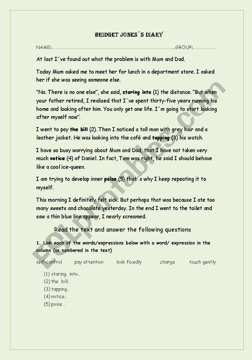 English worksheets: Bridget Jones´s Diary