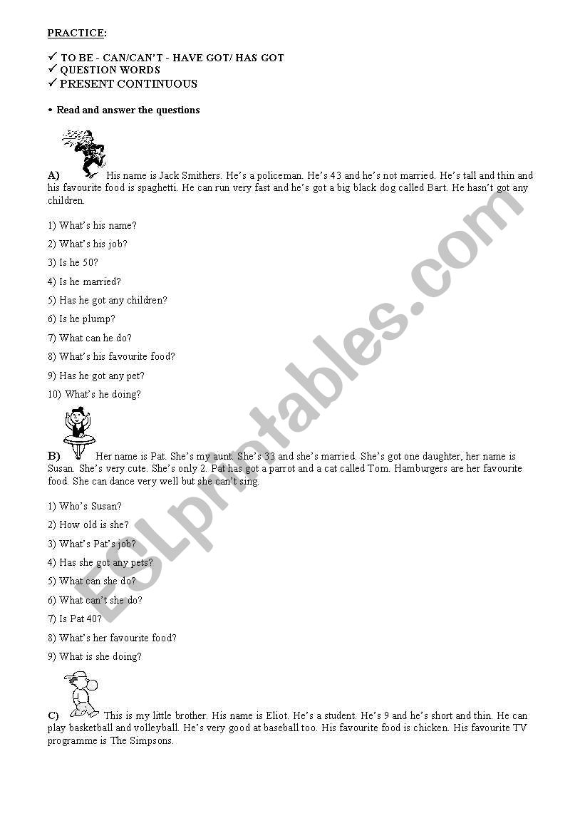 TO BE - CAN/CANâ€™T - HAVE GOT/ HAS GOT - PRESENT CONTINUOUS - ESL ...