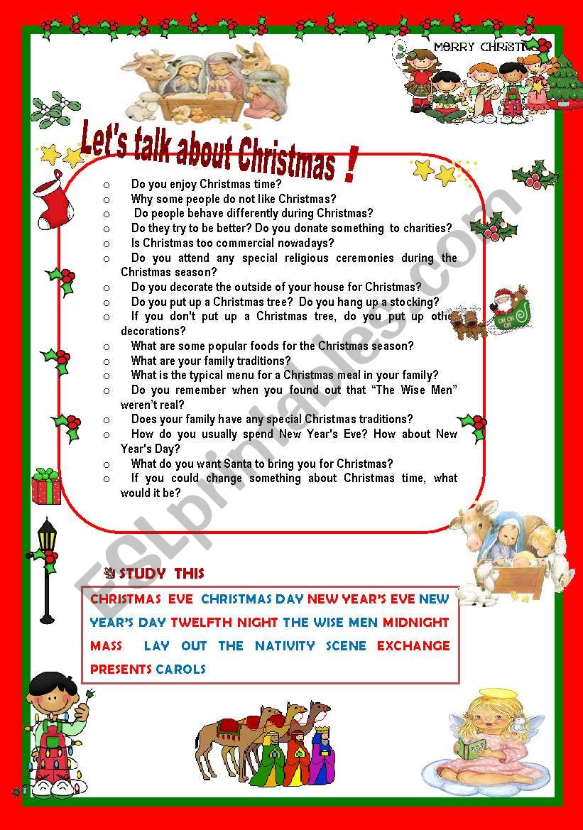LETÂ´S TALK ABOUT CHRISTMAS - ESL worksheet by FELIXIN