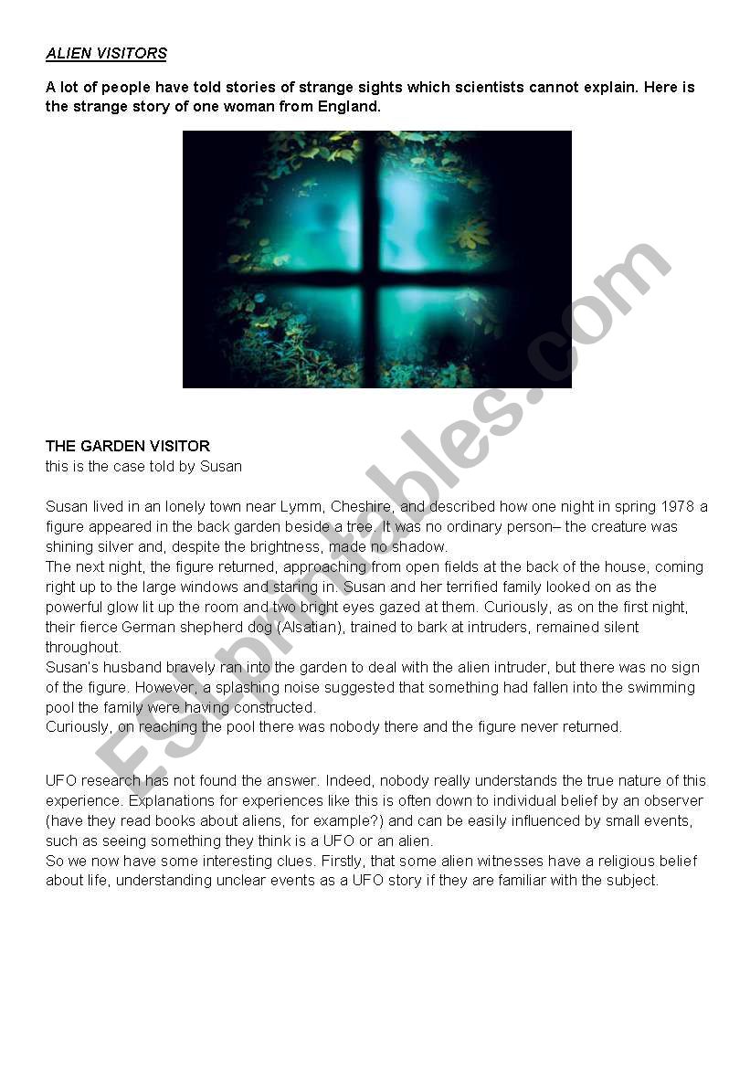 Strange stories, ´the garden visitor´ and ´the men in black´ - ESL ...