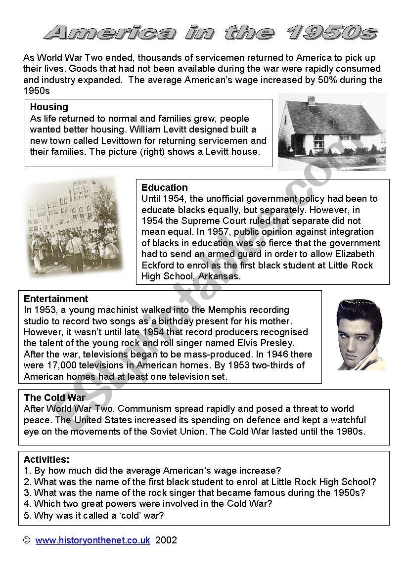 America 1950´s - ESL worksheet by antiralph