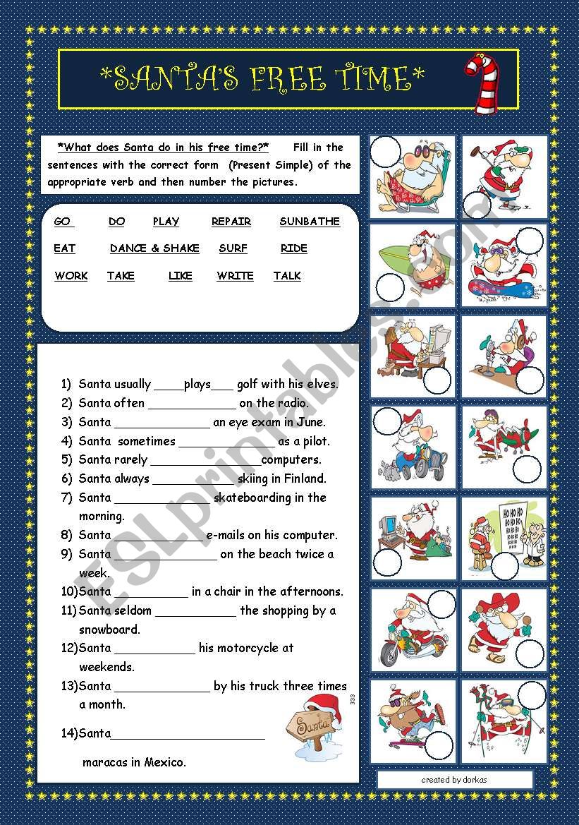 SANTA´S FREE TIME - ESL worksheet by dorkas