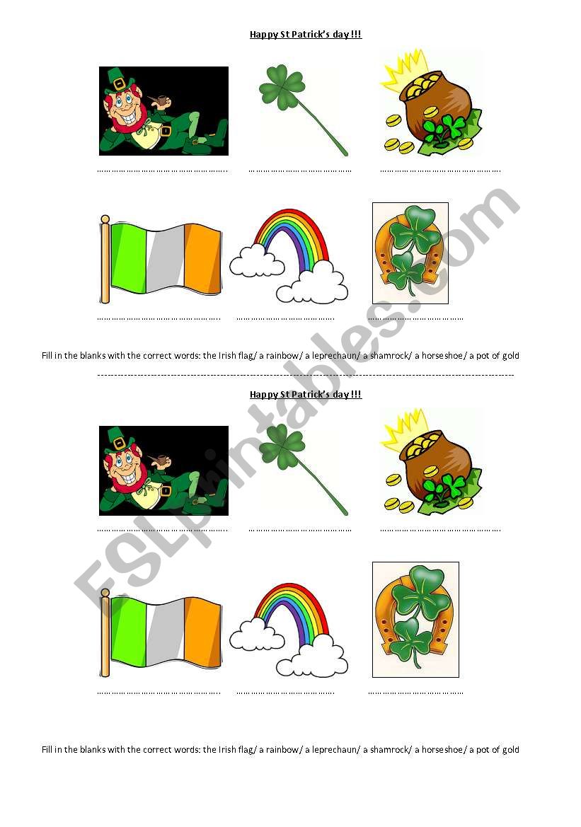 English worksheets: St Patrick´s Day Vocabulary Worksheet (fill in the ...