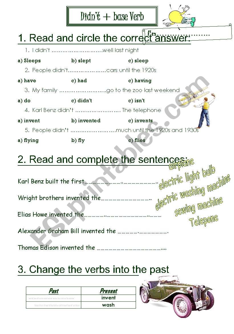 didn´t + base verb - ESL worksheet by loza