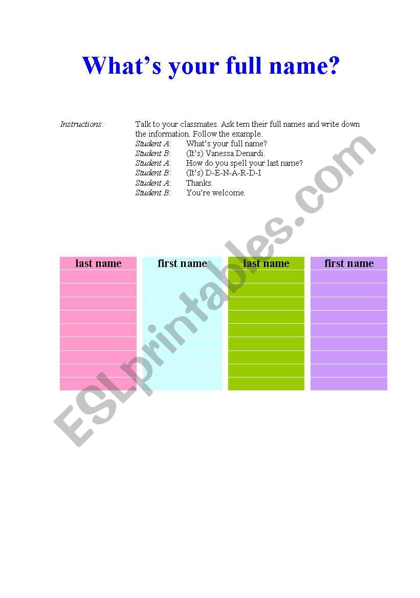 English worksheets: What´s your full name?