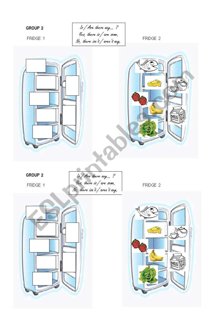 fridge n°2 group work vocab food + some / any - ESL worksheet by ...