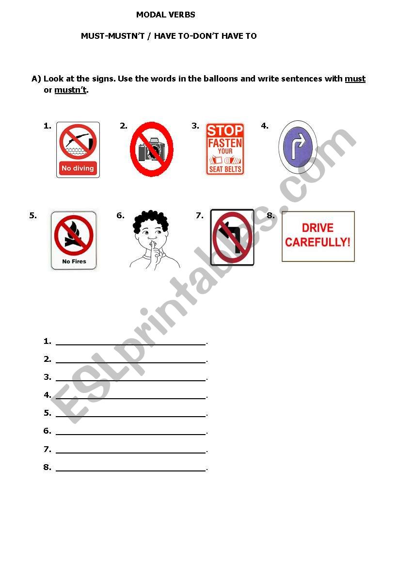 Modal Verbs 1 must-mustn´t/have to-don´t have to - ESL worksheet by feyzali