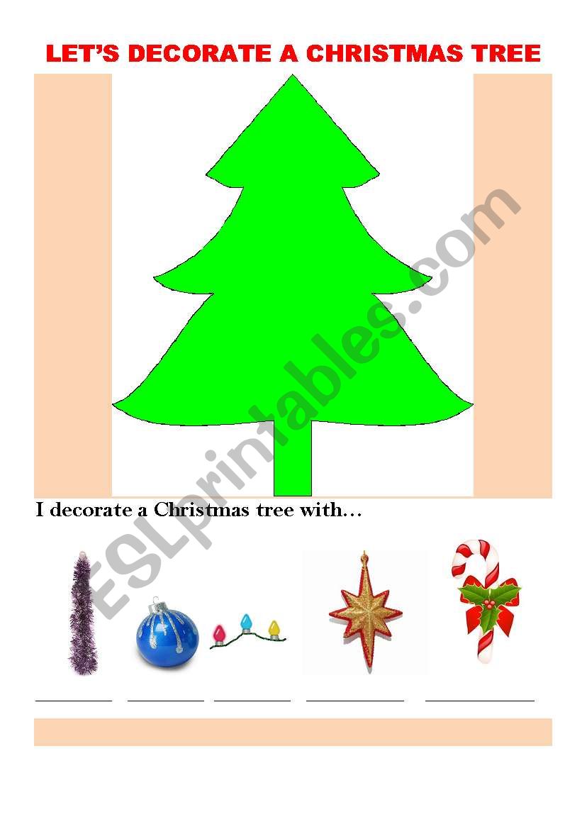 English worksheets: Let´s decorate a Christmas tree