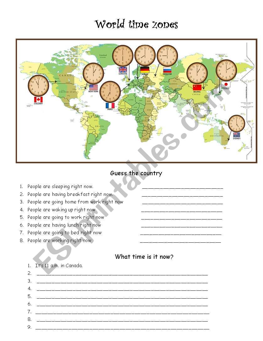 World Time Zones ESL Worksheet By Pyata4ok