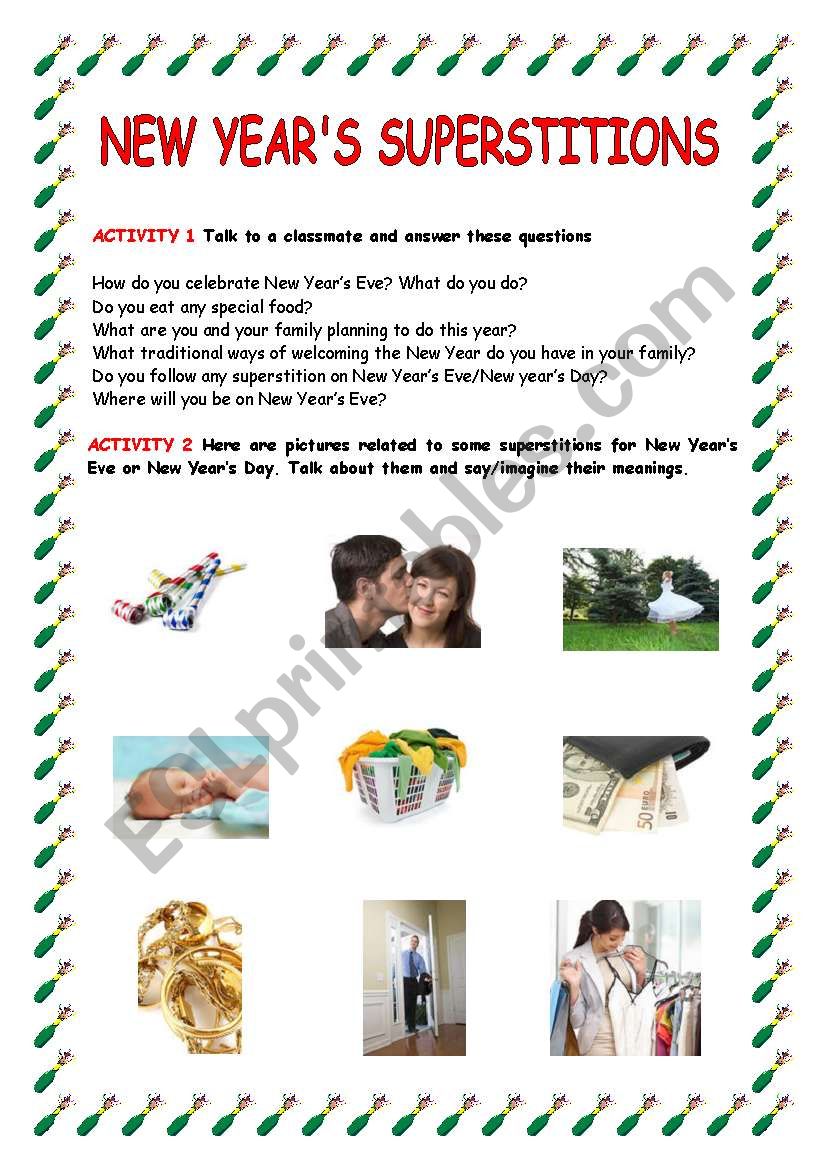 NEW YEAR´S SUPERSTITIONS - ESL worksheet by crisprata