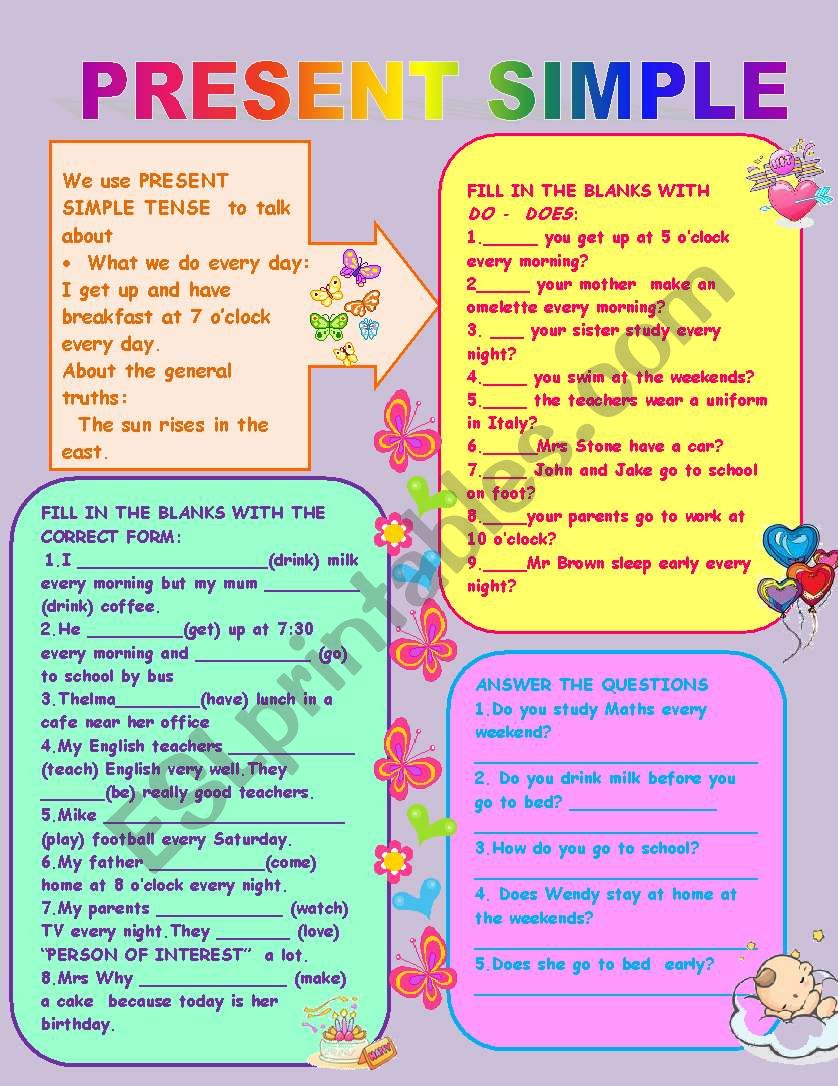 PRESENT SIMPLE For BEGINNERS ESL Worksheet By Dkay