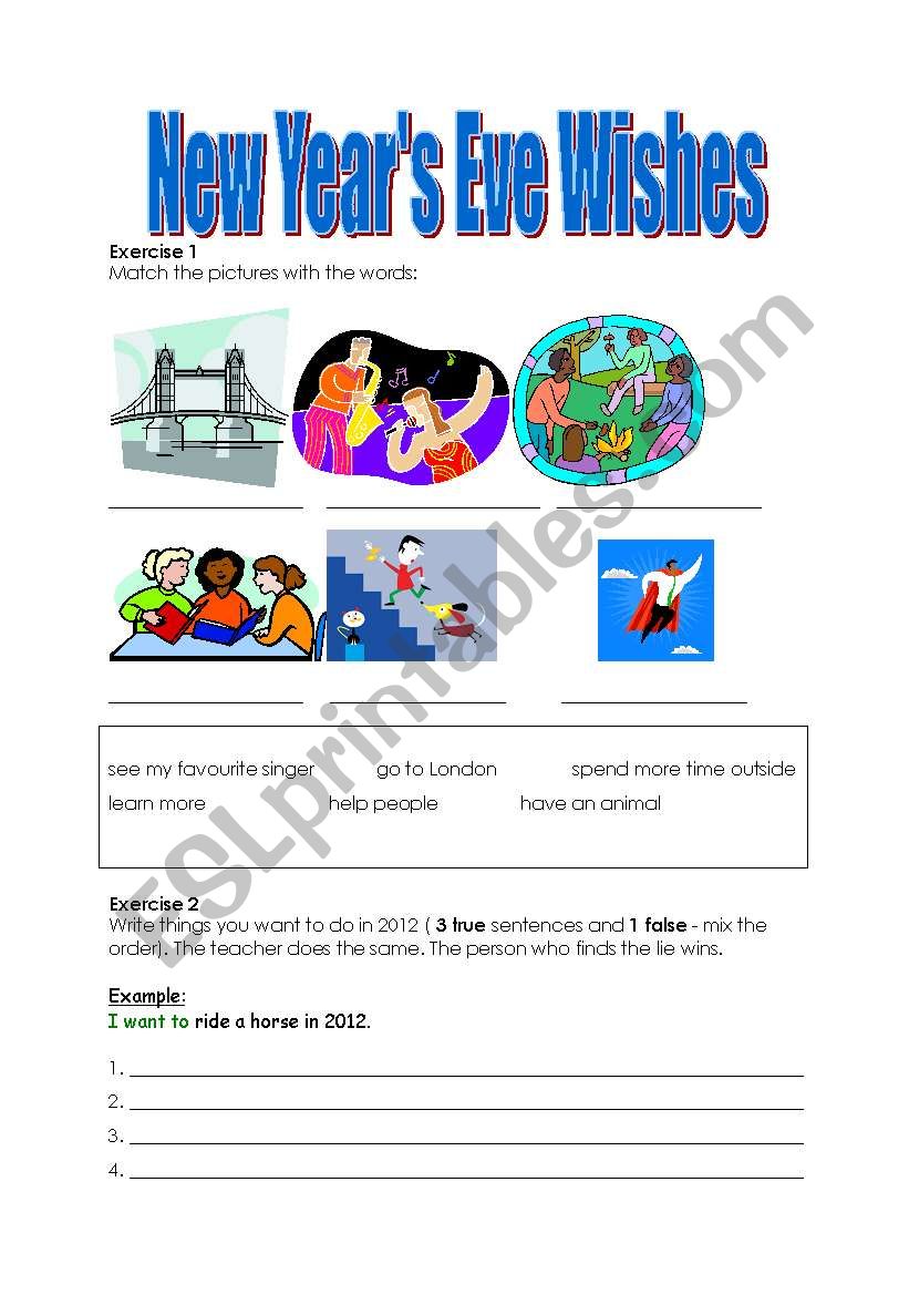 New Year´s Eve Wishes - ESL worksheet by Marafara