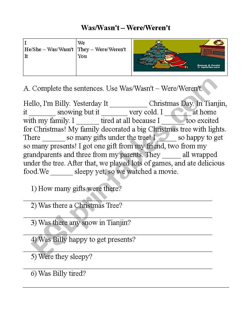 Was/Wasn´t - Were/Weren´t Worksheet - ESL worksheet by ace308