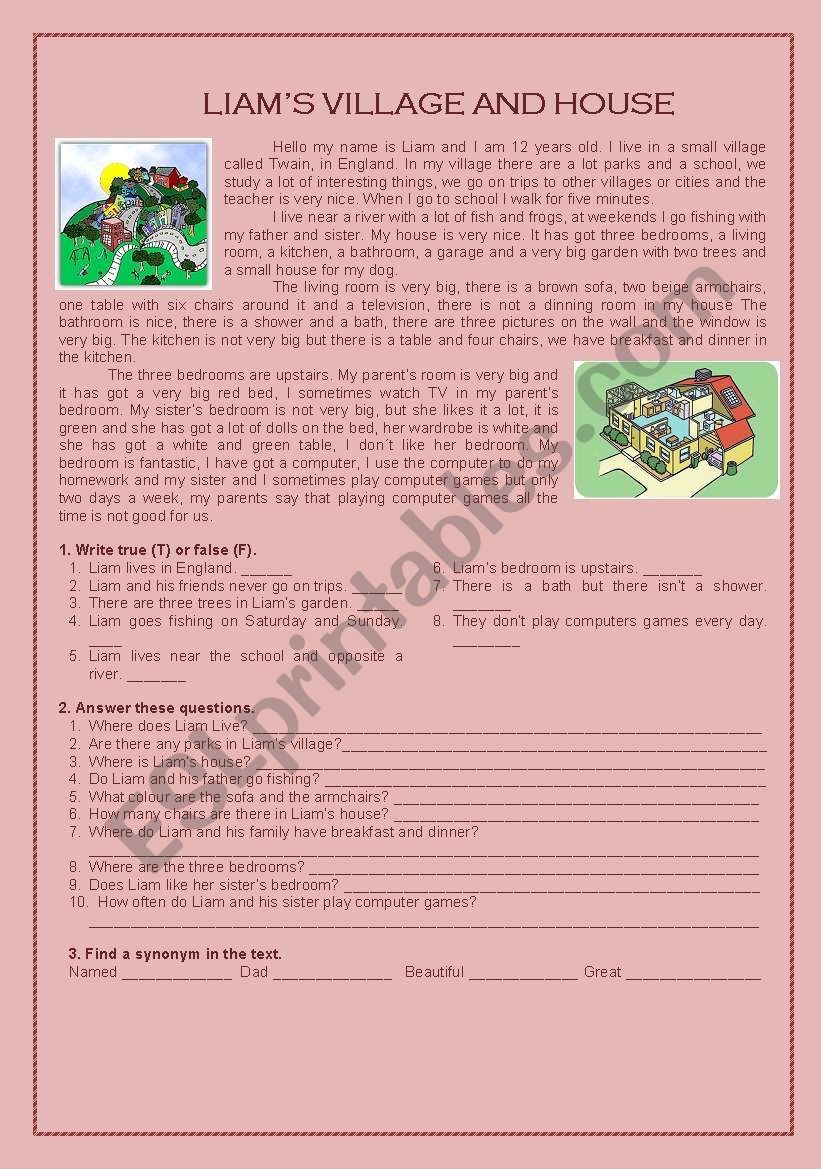 Liam´s village and house - ESL worksheet by twainm