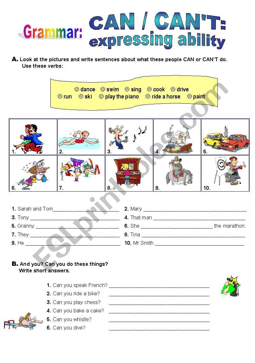CAN & CAN´T - Expressing Ability - ESL worksheet by atlantis1971