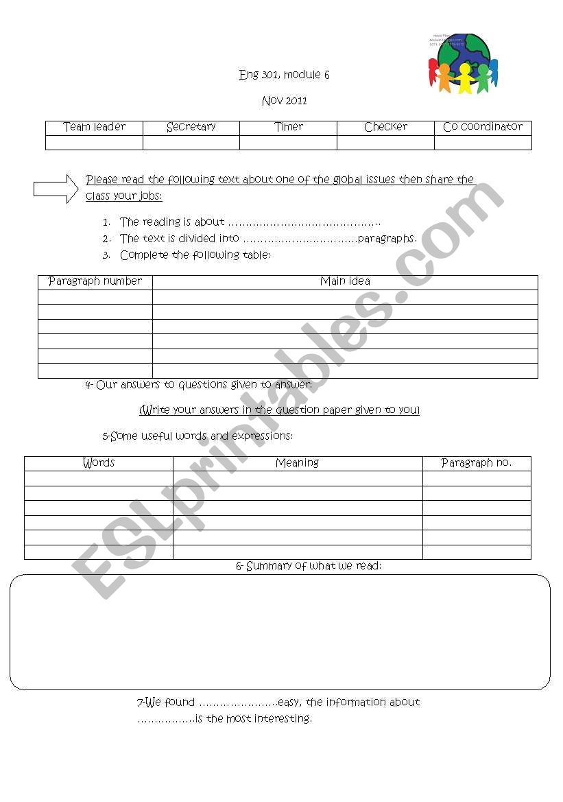 Analyzing a reading text about some Global Issues - ESL worksheet by ... Analyzing a reading text about some Global Issues - ESL worksheet by ...
