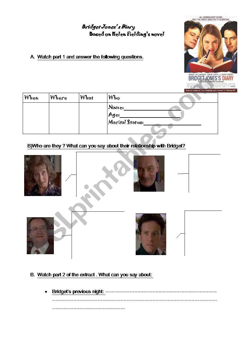 BridgetJones´s diary - ESL worksheet by ylero112